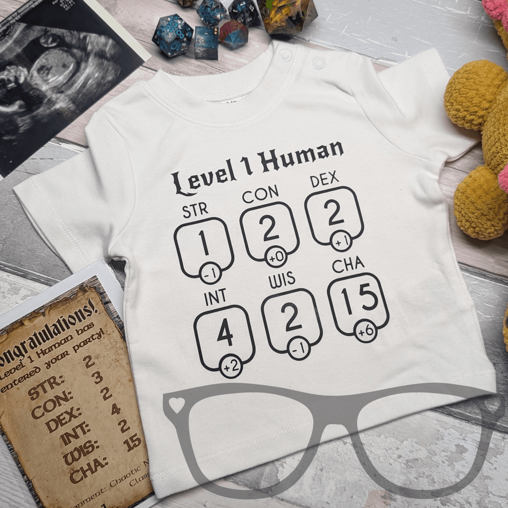 Level 1 Human Baby T-shirt– Geeky Organic Cotton RPG Gift – Mini Geek ...